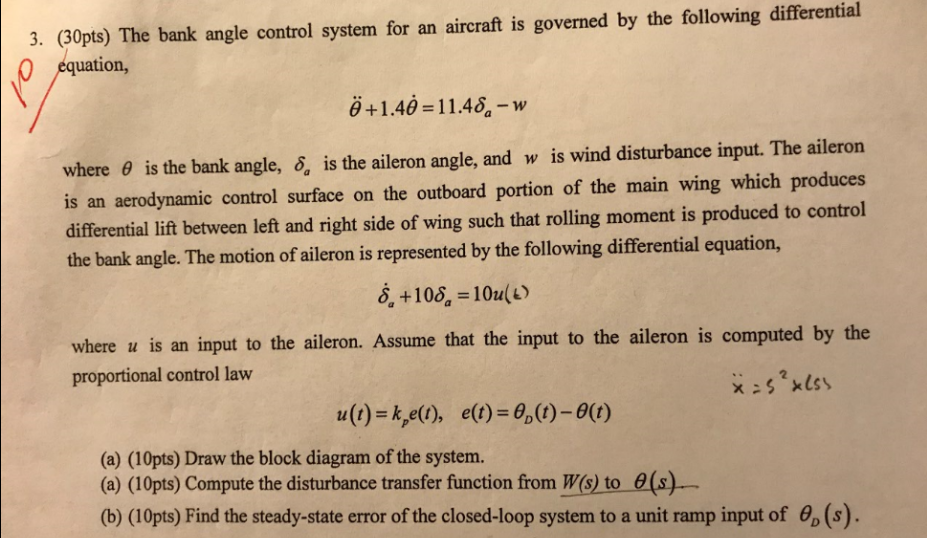 Solved 3. (30pts) The bank angle control system for an | Chegg.com