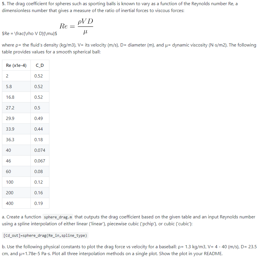 5. The drag coefficient for spheres such as sporting | Chegg.com