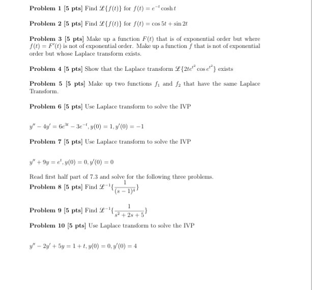 Solved Find L {f(t)} for f(t) = e^-1 cosht Find L {f(t)} | Chegg.com