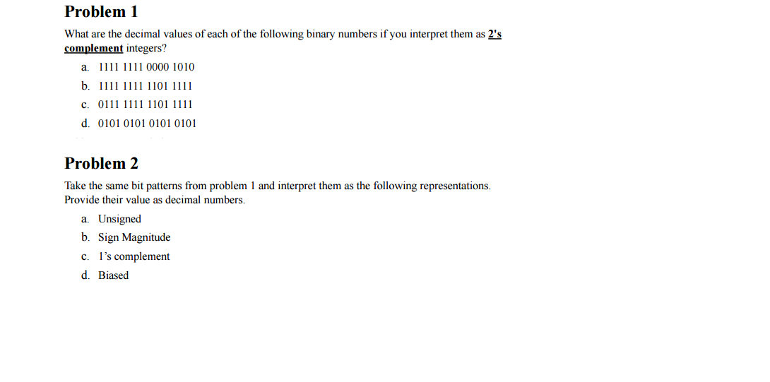 Solved Problem 1 What Are The Decimal Values Of Each Of The