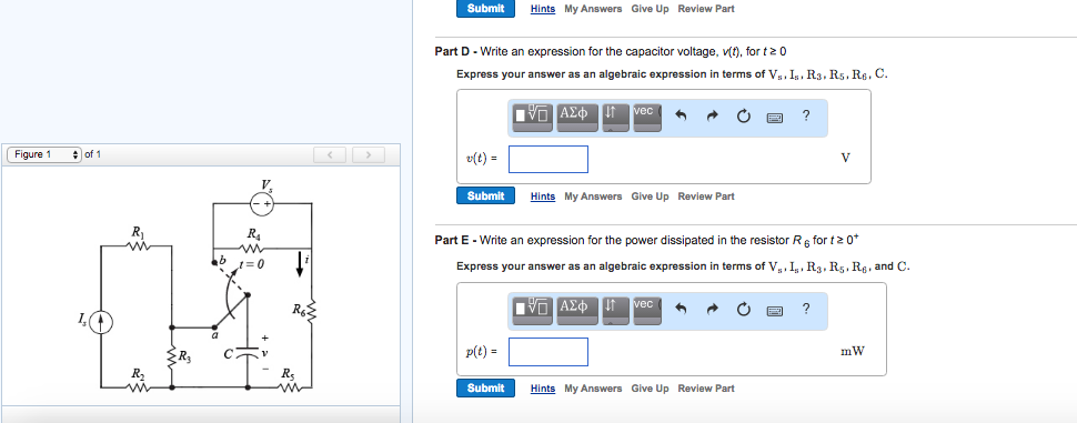 Solved Write an expression for the capacitor voltage, v(t), | Chegg.com