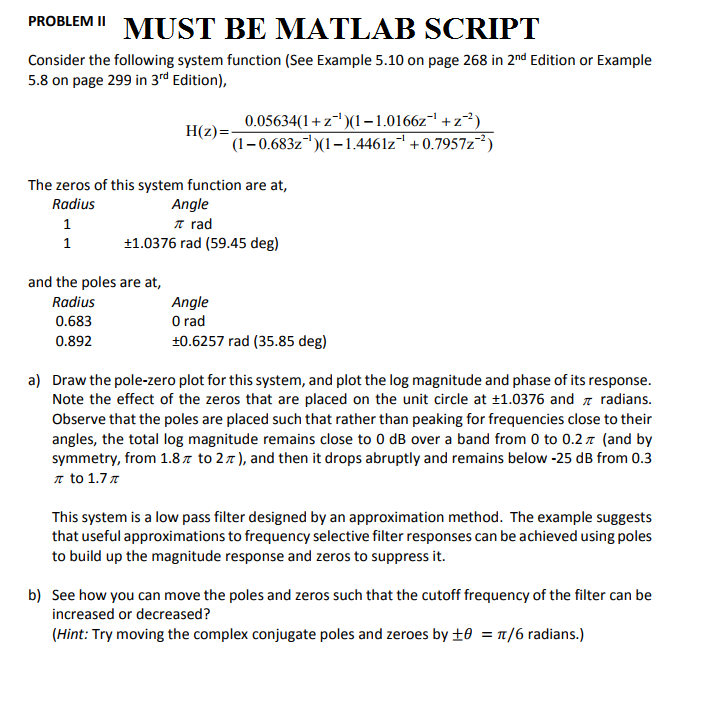 Solved Problem I Must Be Matlab Script Consider The 5528