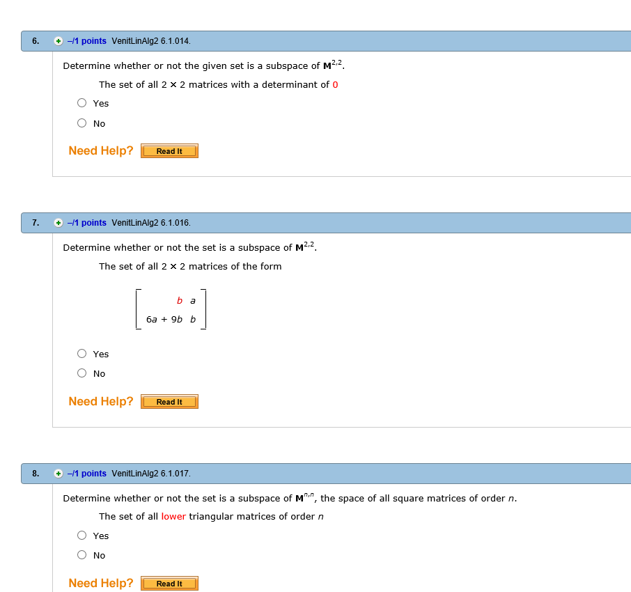 Solved Determine whether or not the given set is a subspace | Chegg.com