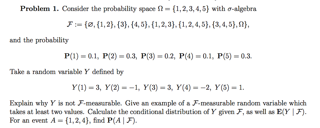 Consider the probability space ohm = {1, 2, 3,4,5} | Chegg.com