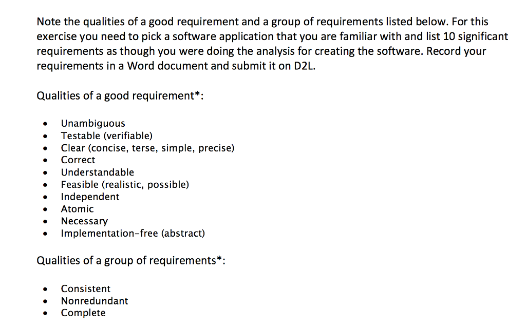 Note the qualities of a good requirement and a group | Chegg.com