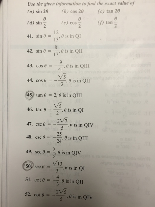 Solved Use the given information to find the exact value of | Chegg.com