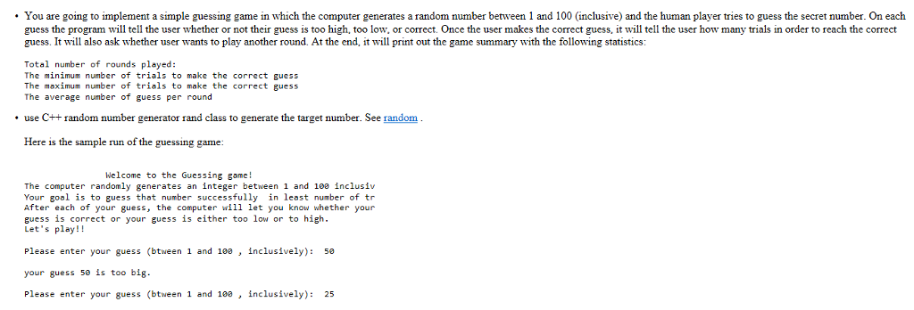Solved . You are going to implement a simple guessing game | Chegg.com