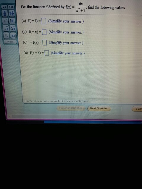 Solved For the function f defined by f(x) = 6x/x^2+7, find | Chegg.com