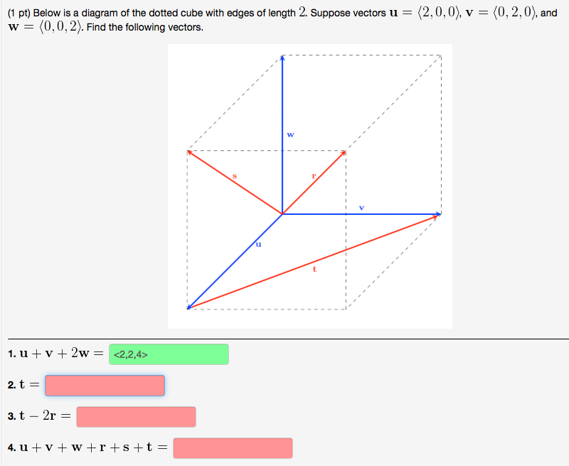 Solved (1 pt) Below is a diagram of the dotted cube with | Chegg.com