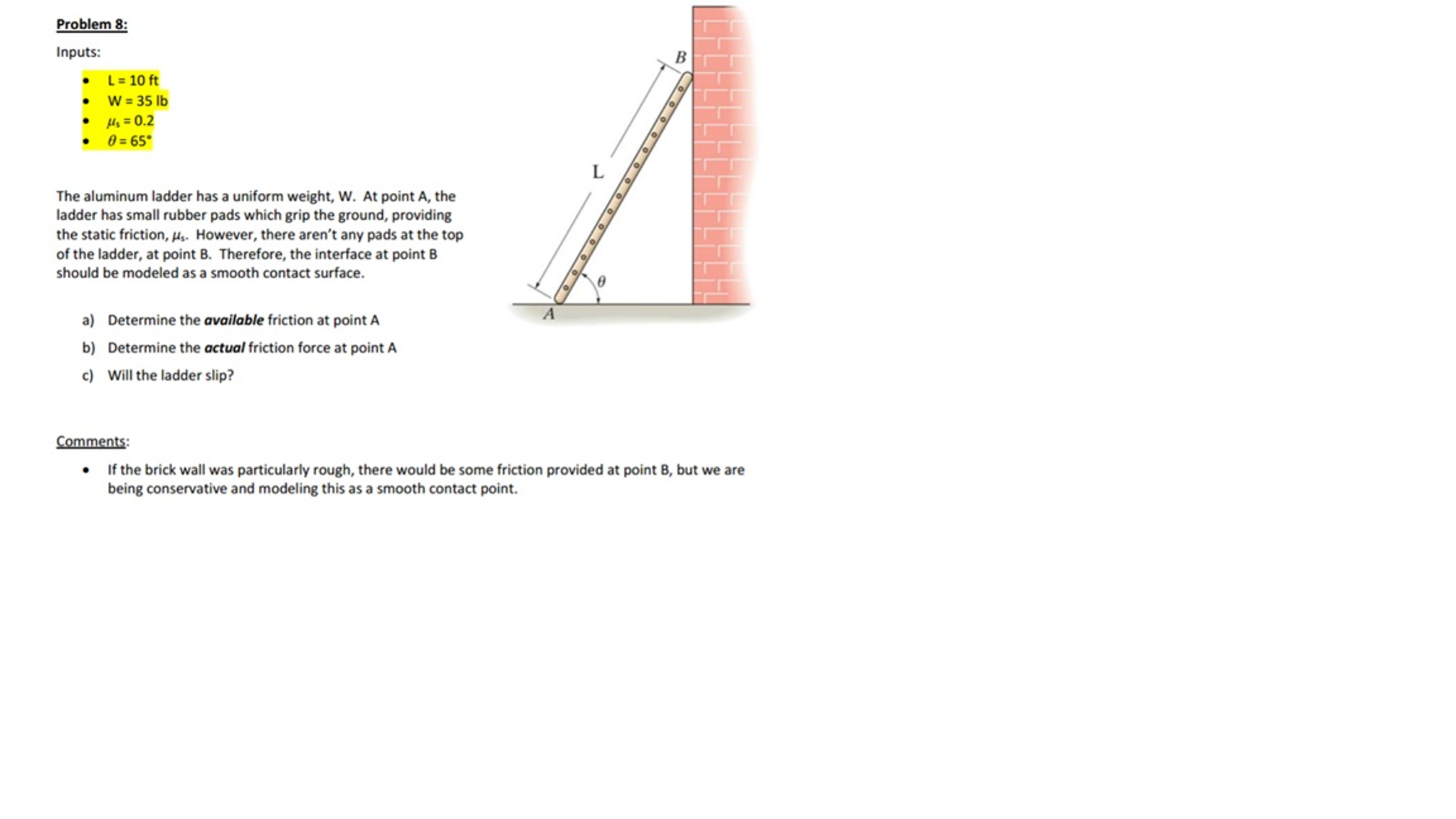 The aluminum ladder has a uniform weight, W. At | Chegg.com