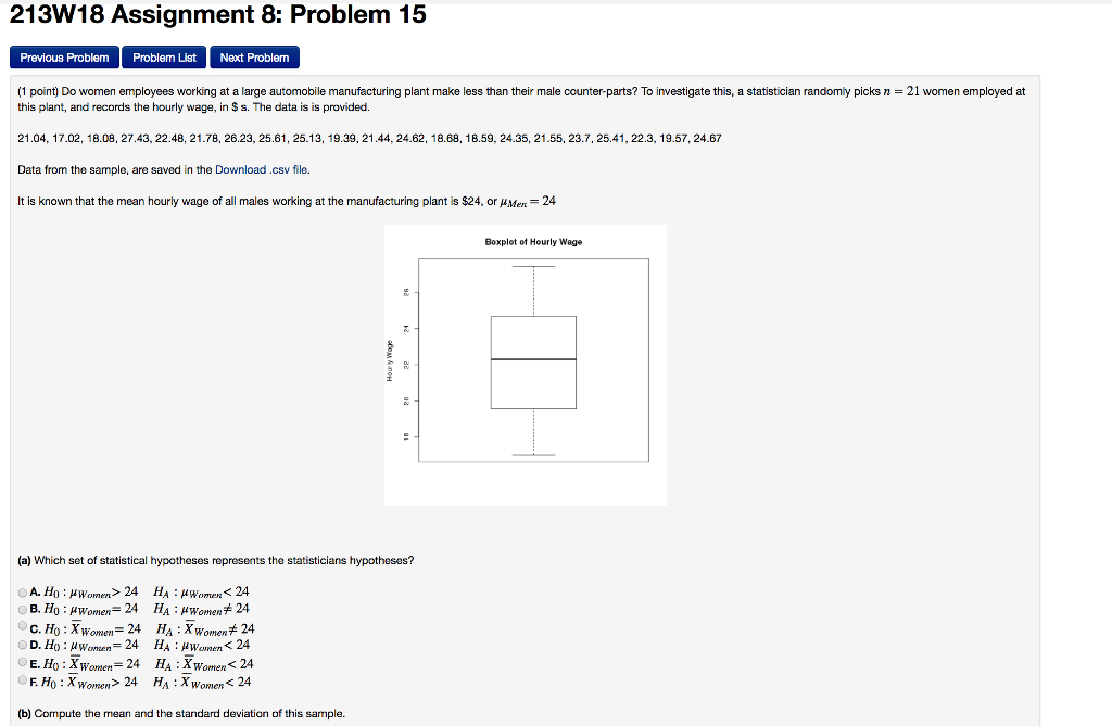 Solved 213W18 Assignment 8: Problem 15 Previous Problem | Chegg.com