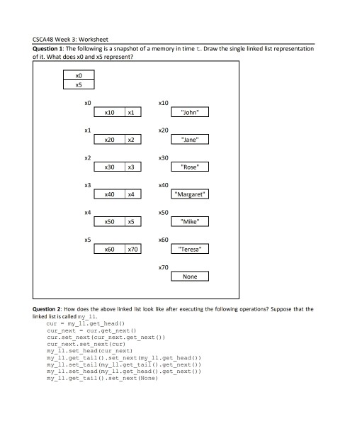 Solved CSCA48 Week 3: Worksheet Question 1: The following is | Chegg.com