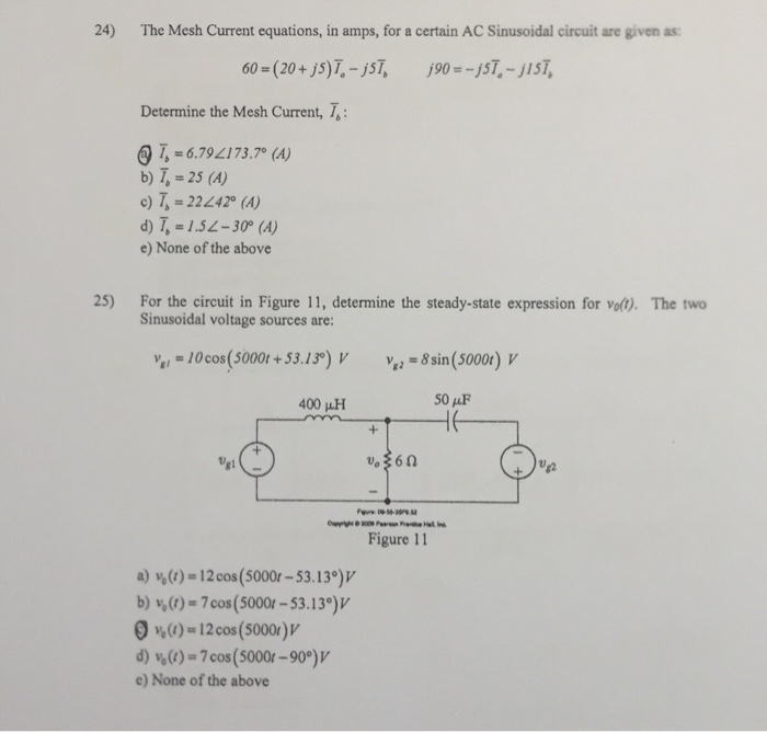 Solved The Mesh Current equations, in amps, for a certain AC | Chegg.com