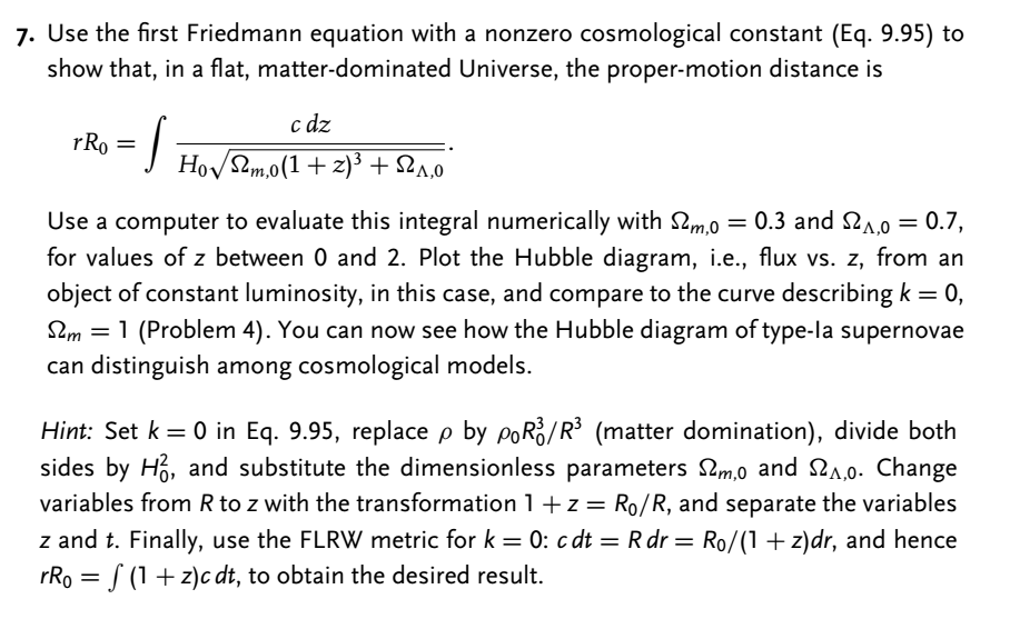 7. Use the first Friedmann equation with a nonzero | Chegg.com