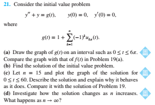 Solved Consider the initial value problem y" + y = g(t). | Chegg.com