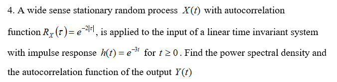 Solved A wide sense stationary random process X(t) with | Chegg.com