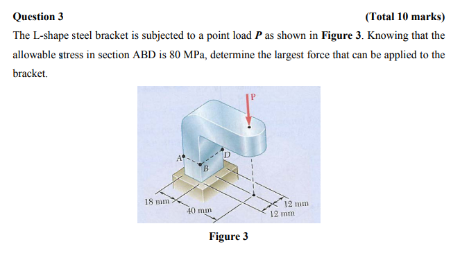 Solved Question 3 The L-shape steel bracket is subjected to | Chegg.com