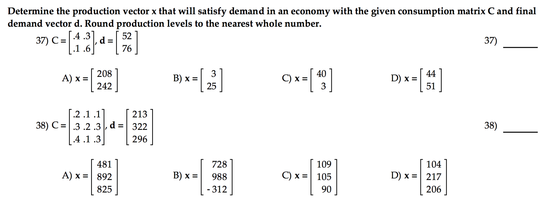 Solved Determine the production vector x that will satisfy | Chegg.com