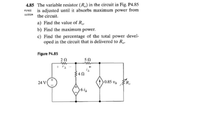 Solved 4.85 The variable resistor (R.) in the circuit in | Chegg.com