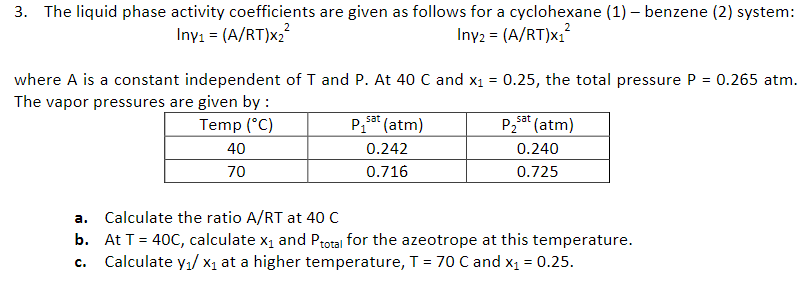 Solved The liquid phase activity coefficients are given as | Chegg.com