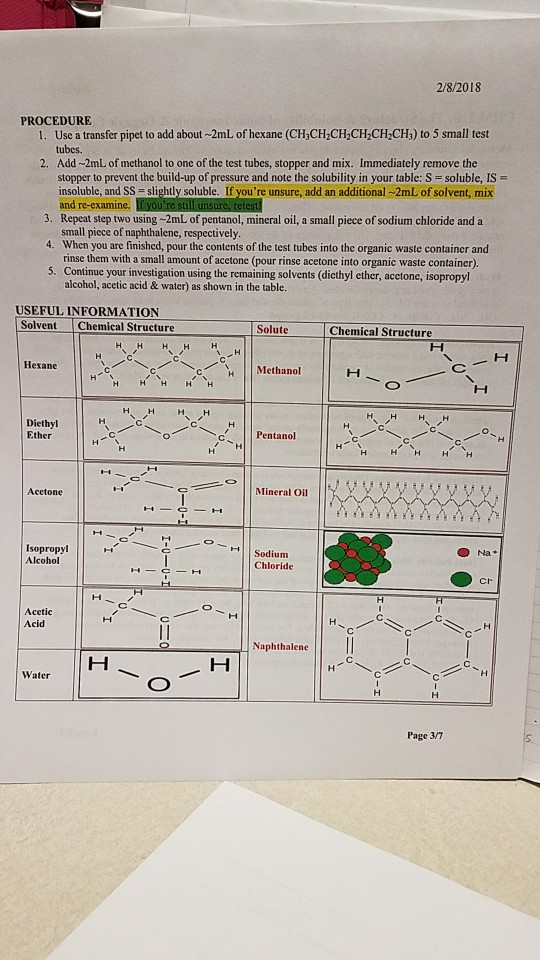 Solved CHM210-Pre-lab Assignment The Structure & Solubility | Chegg.com