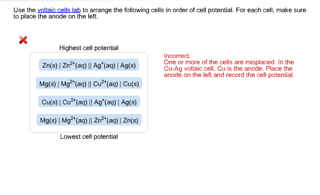 Solved Use the voltaic cells lab to arrange the following | Chegg.com Solved Use the voltaic cells lab to arrange the following | Chegg.com