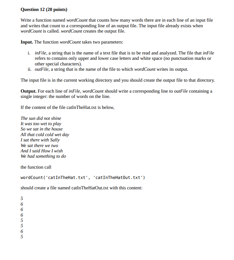 Solved Question 12 (20 points) Write a function named | Chegg.com