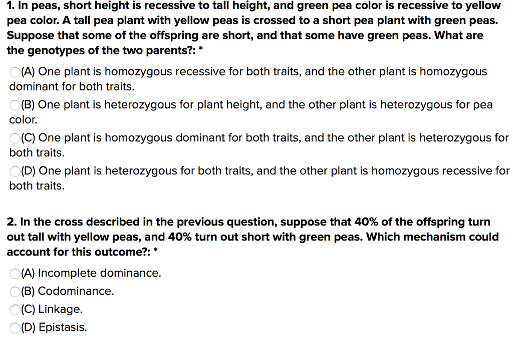 Solved 1. In peas, short height is recessive to tall height, | Chegg.com