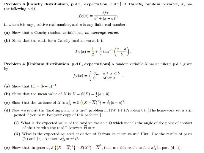 Solved [cauchy Distribution P D F Expectation C D F ] A