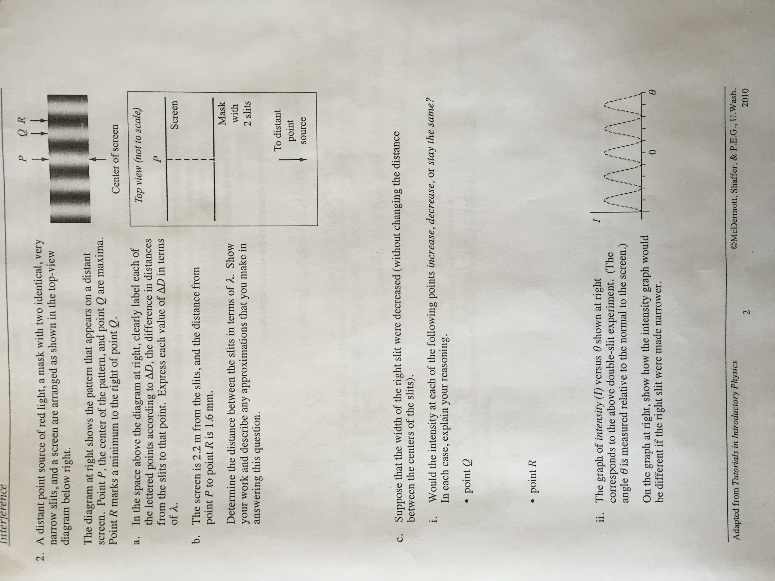 Solved A distant point source of red light, a mask with two | Chegg.com