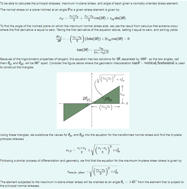 Solved To be able to calculate the principal stresses, | Chegg.com