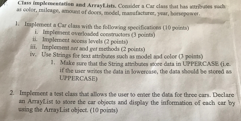 Solved Class Implementation And Arraylists Consider A Car 7757