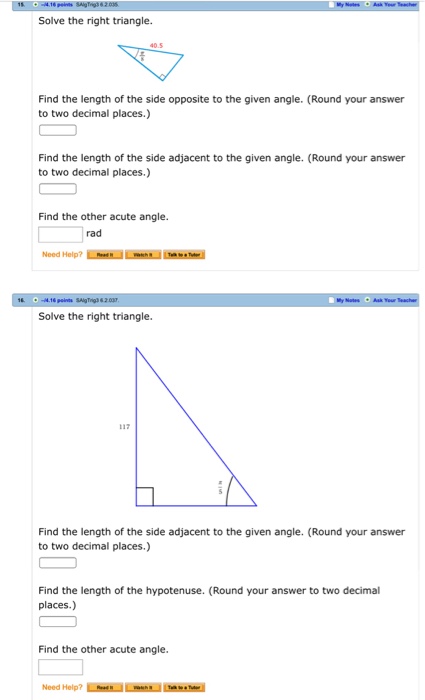 Solved Solve the right triangle. Find the length of the | Chegg.com