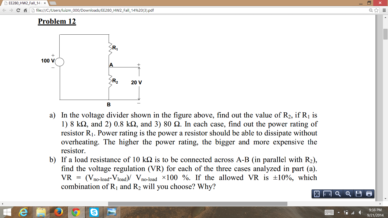 Solved Problem 12 a) In the voltage divider shown in the | Chegg.com