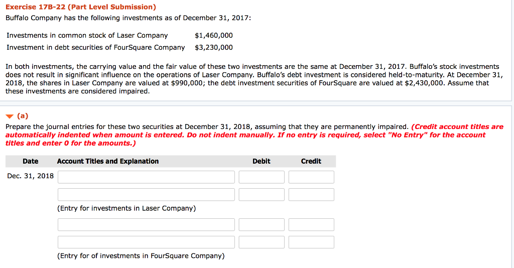 Solved Exercise 17B-22 (Part Level Submission) Buffalo | Chegg.com