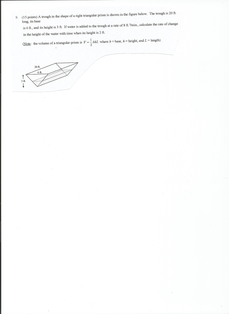 Solved A trough in the shape of a right triangular prism is | Chegg.com