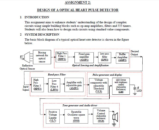 ASSIGNMENT 2 DESIGN OF A OPTICAL HEART PULSE DETECTOR | Chegg.com