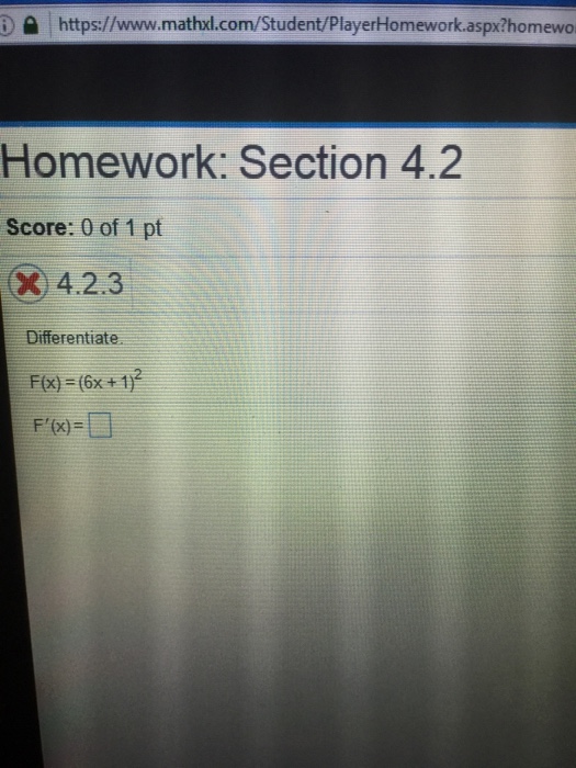 Solved Differentiate F(x) = (6x + 1)^2 F'(x) = | Chegg.com