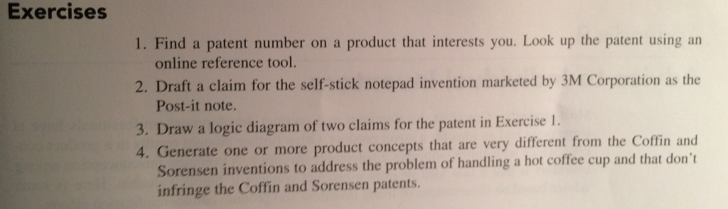 Solved Exercises 1. Find a patent number on a product that | Chegg.com