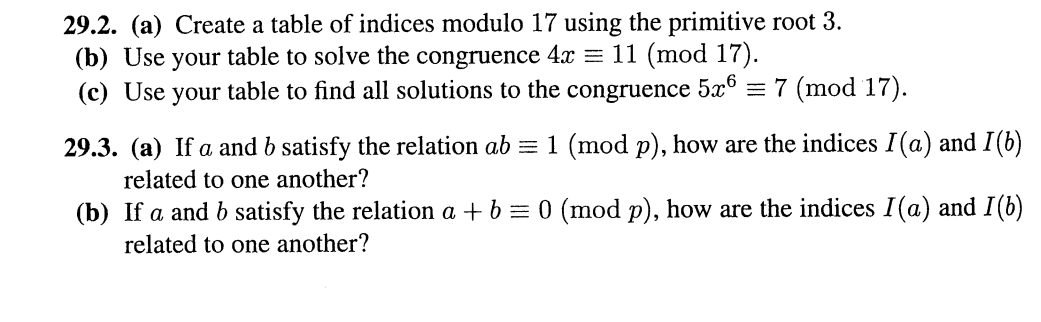 29.2. (a) Create a table of indices modulo 17 using | Chegg.com
