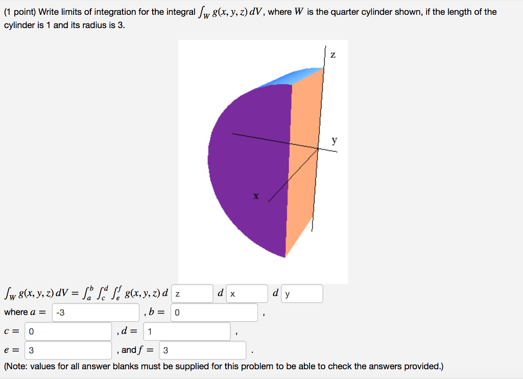 Solved (1 point) Write limits of integration for the | Chegg.com
