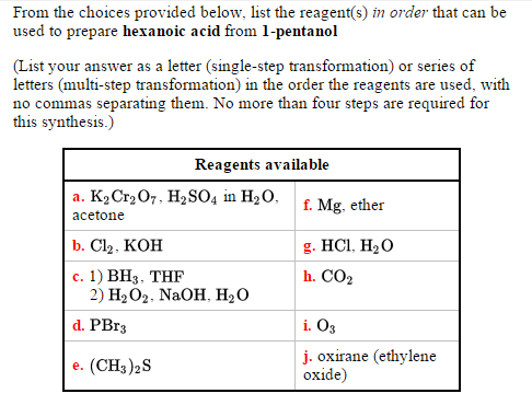 Solved From the choices provided below, list the reagent(s) | Chegg.com