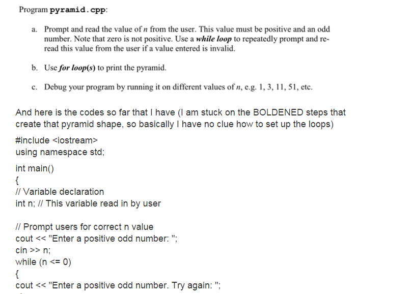 Solved cpp that reads a positive odd whole number n and | Chegg.com