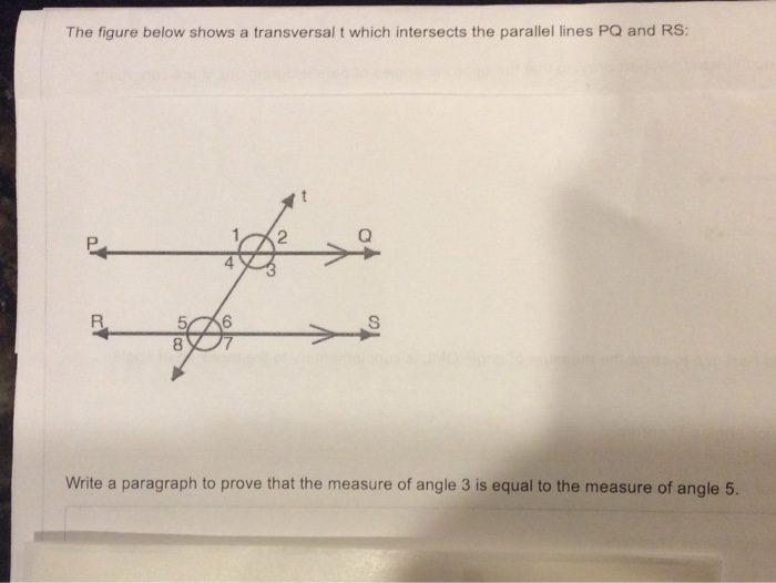 Solved The figure below shows a transversal t which | Chegg.com