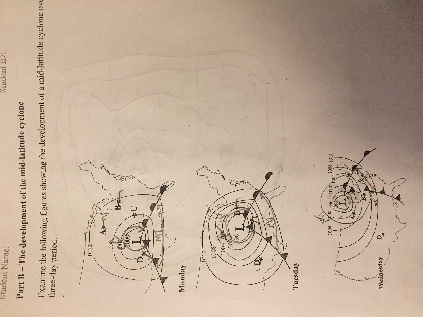 Solved The development of the mid-latitude cyclone Examine | Chegg.com