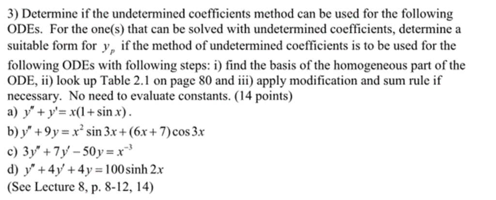 Solved Determine if the undetermined coefficients method can | Chegg.com