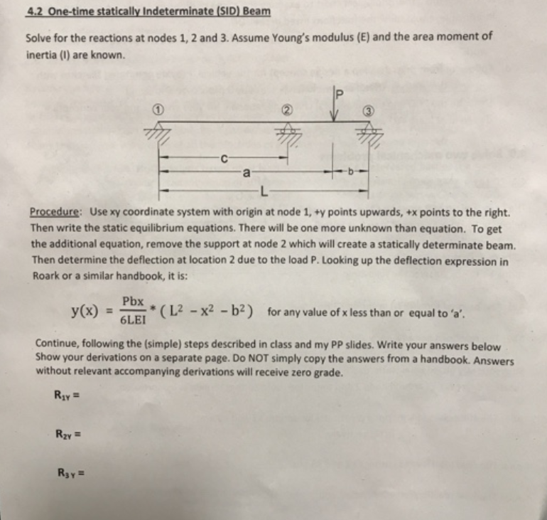 Solved 4.2 One-time statically Indeterminate (SID) Beam | Chegg.com