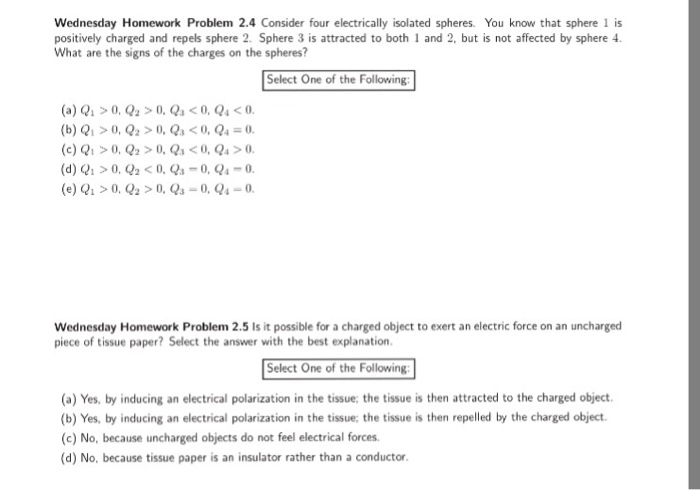 Solved Wednesday Homework Problem 2.4 Consider four | Chegg.com