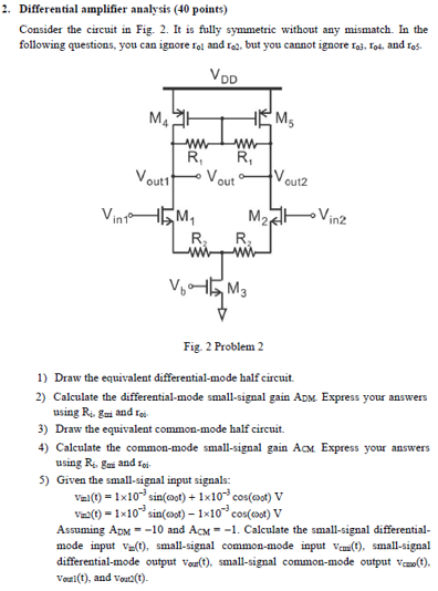 Solved Differential amplifier analysis Consider the | Chegg.com
