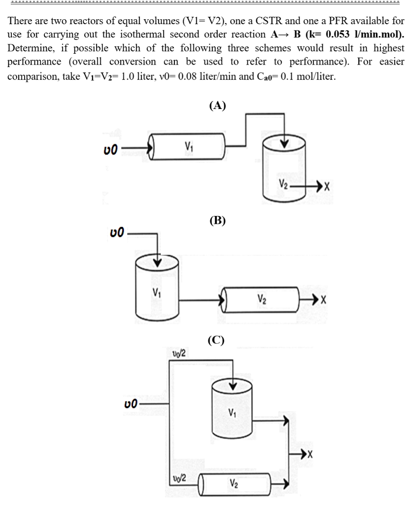 Solved There are two reactors of equal volumes (V1- V2), one | Chegg.com